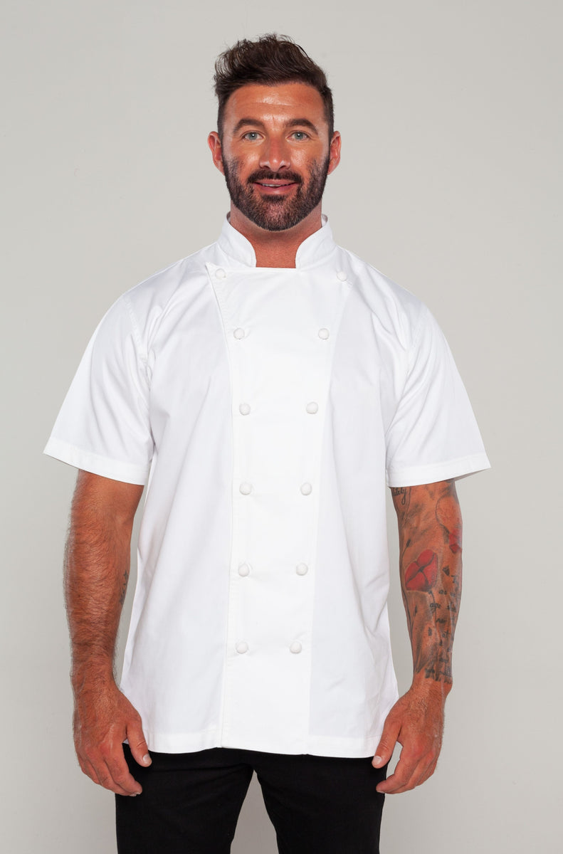white chef jacket with hand rolled cotton button | chef uniforms ...