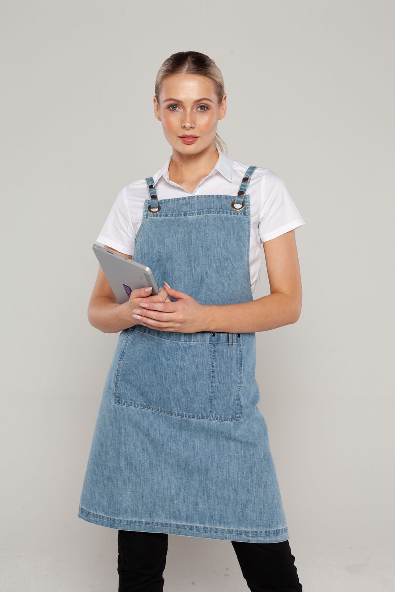 BONDI Crossover Apron Stone Blue | Crossover denim aprons| cafe Aprons ...