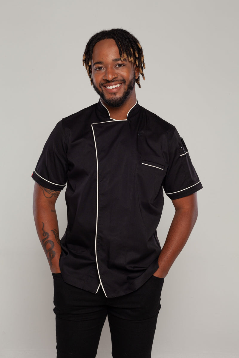 chef jacket black with White trim | Ace Chef Apparel | Chef uniform ...